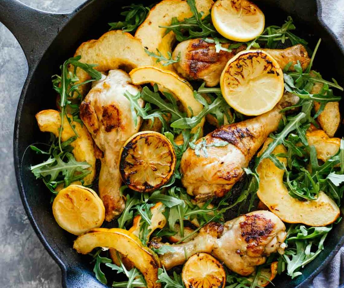 One-Skillet Chicken, Acorn Squash, and Arugula - Jar Of Lemons
