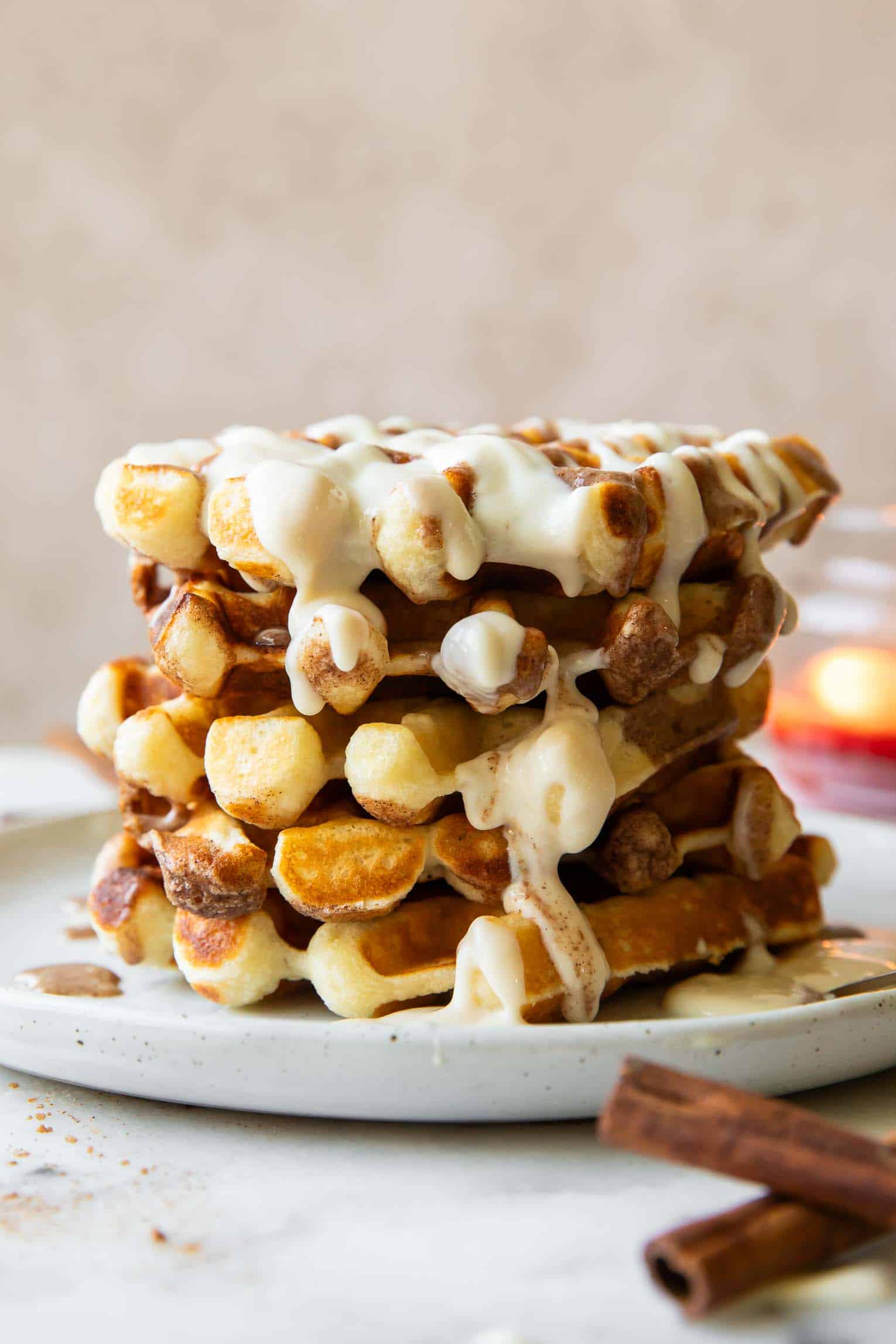 Cinnamon Roll Waffles with Cottage Cheese - Jar Of Lemons