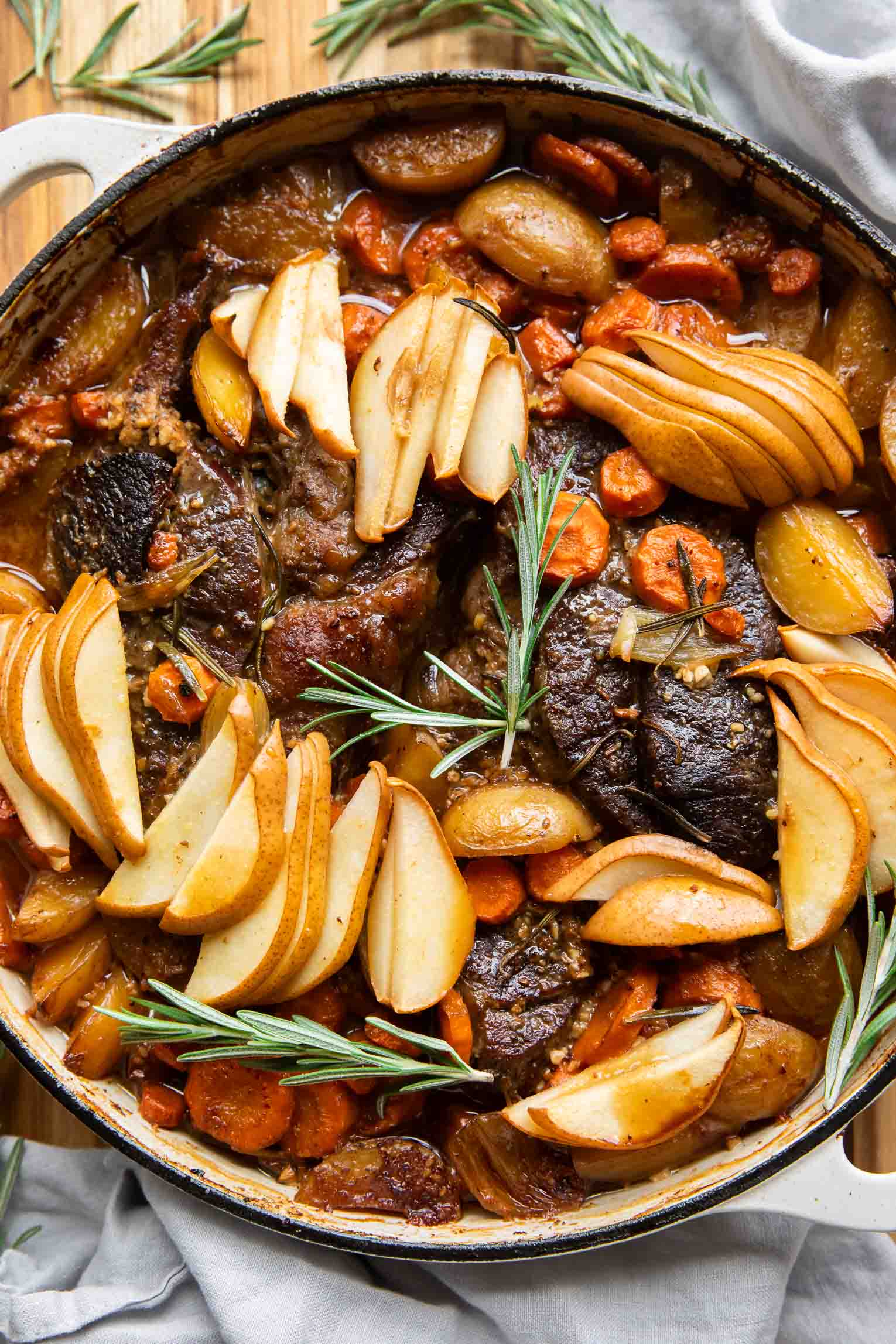 Garlic Miso Braised Pot Roast with Veggies and Pears - Jar Of Lemons