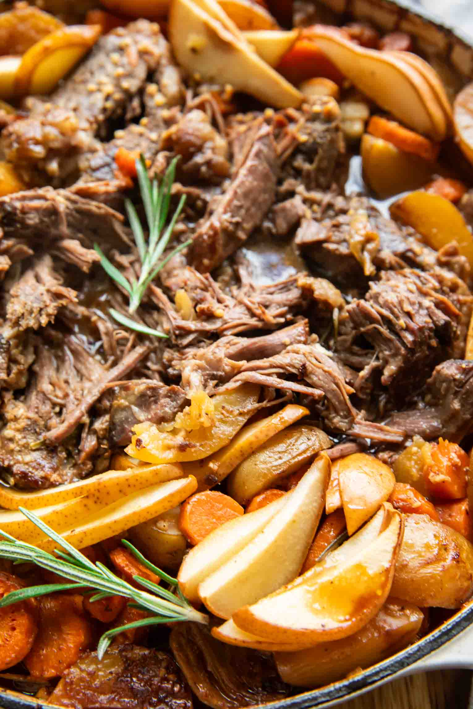 Garlic Miso Braised Pot Roast with Veggies and Pears - Jar Of Lemons
