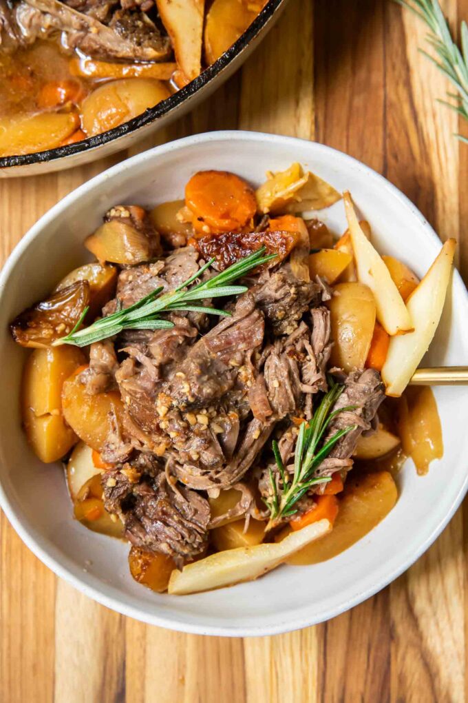 Garlic Miso Braised Pot Roast with Veggies and Pears - Jar Of Lemons
