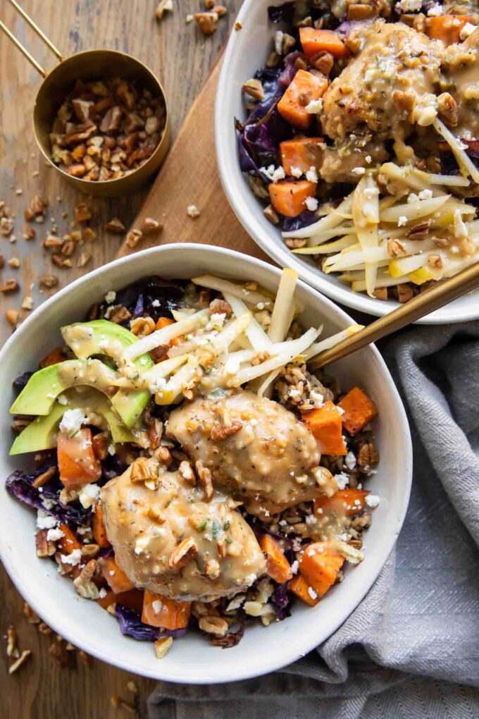 Maple Dijon Chicken Thighs & Pear Bowls - Jar Of Lemons