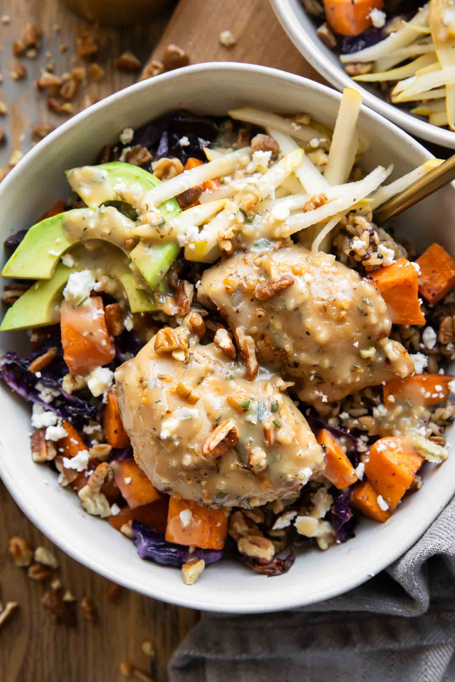 Maple Dijon Chicken Thighs & Pear Bowls - Jar Of Lemons